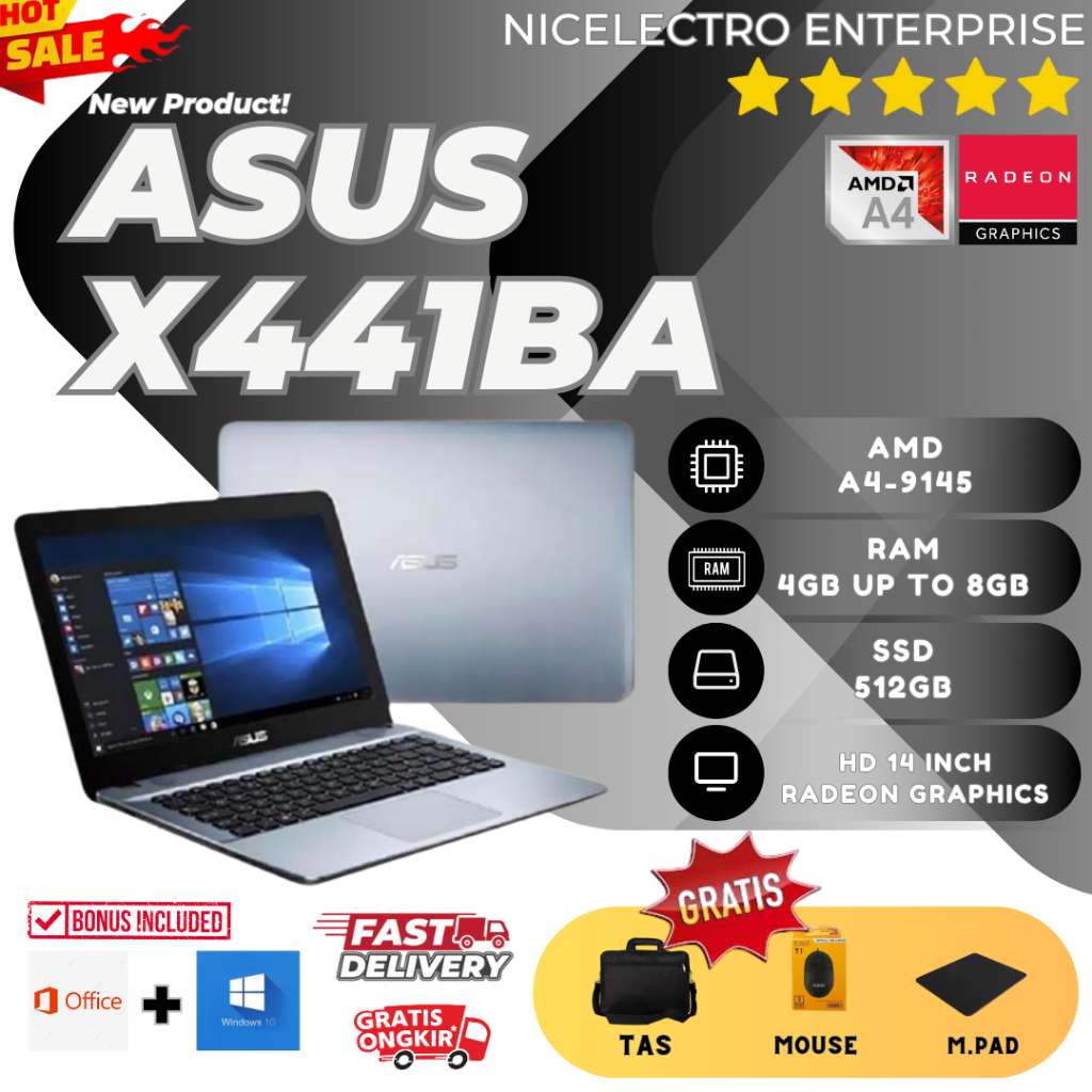 Jual LAPTOP ASUS VIVOBOOK X441BA | AMD A4-9125 | RAM 8GB | SSD 512GB ...