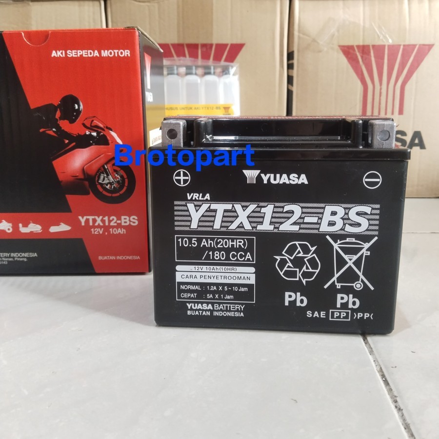 Jual AKI MOTOR MOGE YUASA YTX12-BS MF AKI KERING 12VOLT 10.5AH | Shopee ...