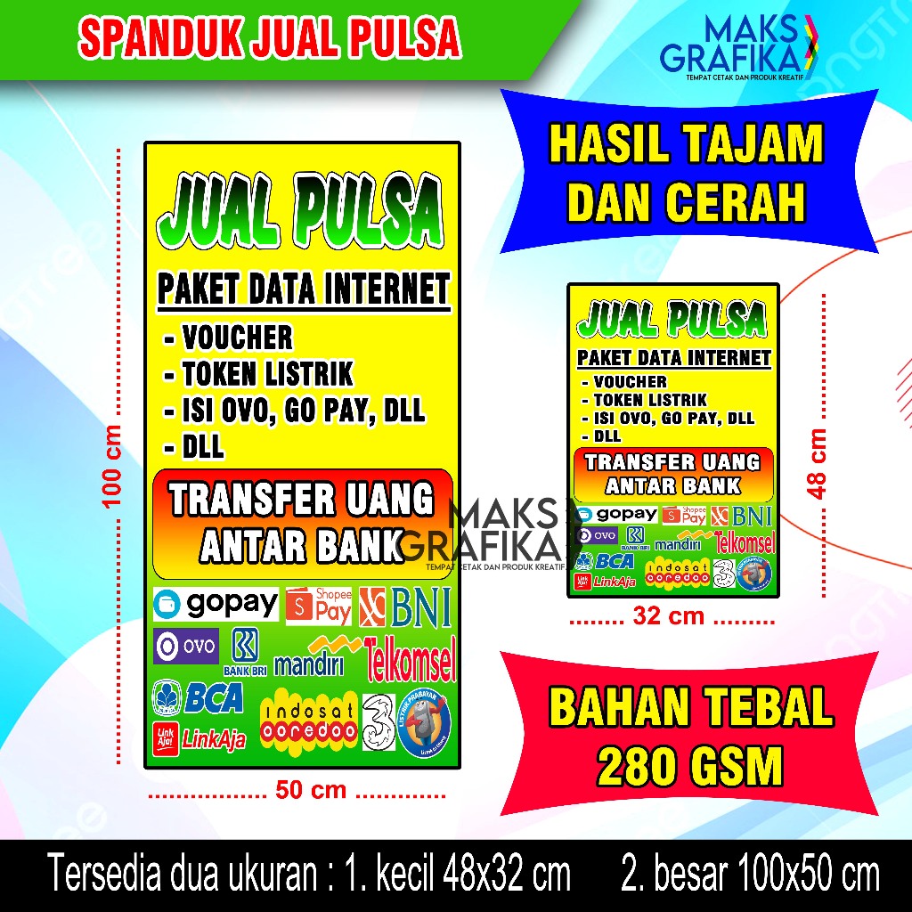 Jual Spanduk Jual Pulsa Paket Data Voucher Token Isi Ovo dan Gopay ...