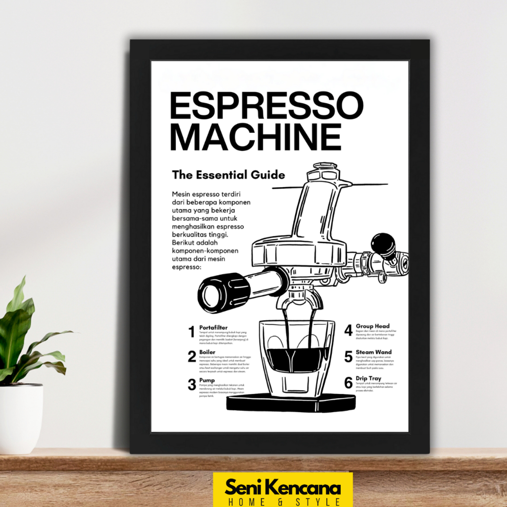 Jual Poster Hiasan Dinding Espresso Machine Bingkai Kayu Besar Pajangan ...