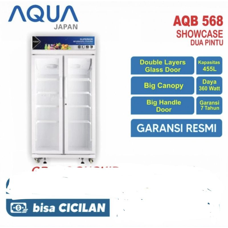 Jual SHOWCASE 2 PINTU DISPLAY COOLER AQUA 4 RAK AQB-568 455Liter WHITE ...