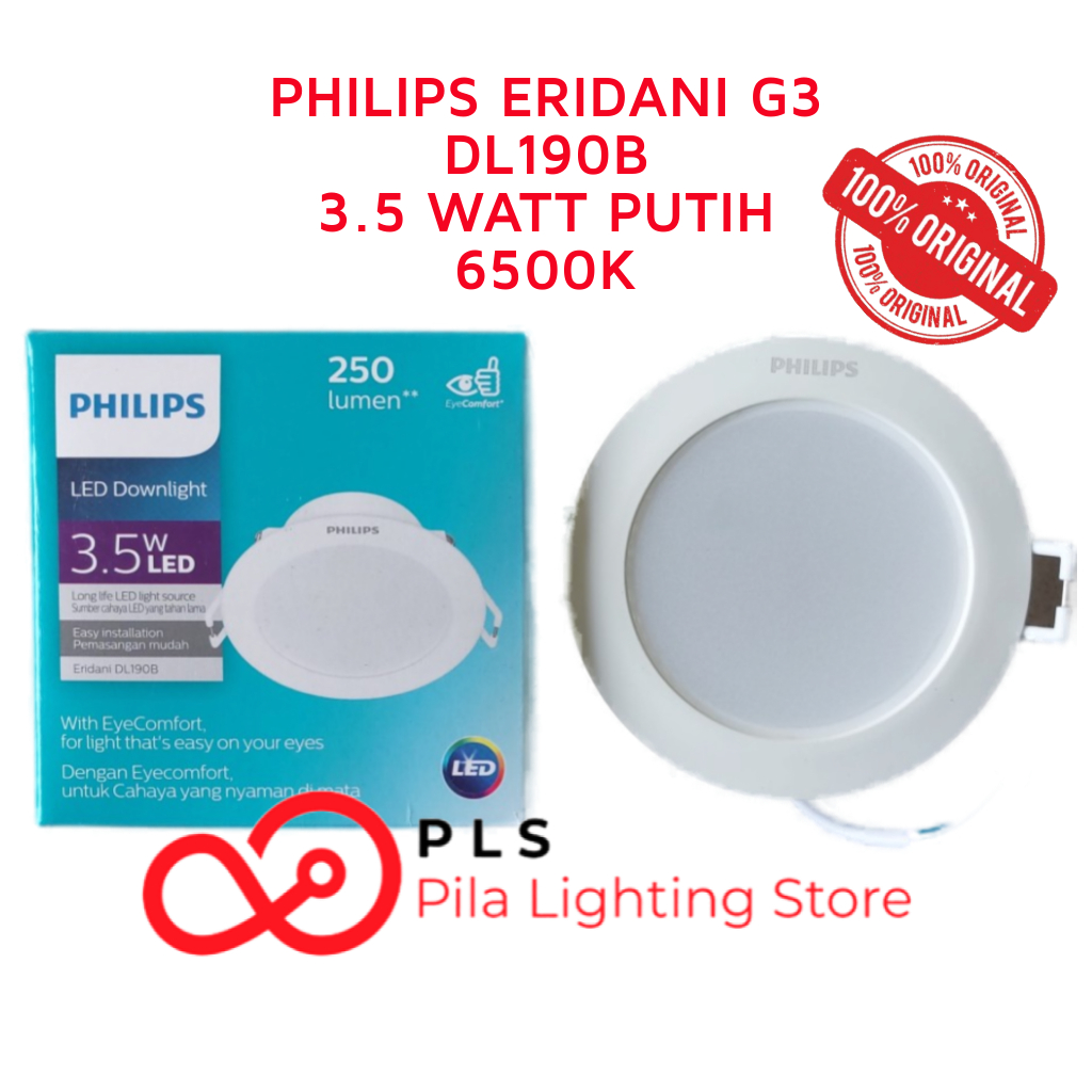 Jual Lampu Downlight LED PHILIPS Lampu Kamar Eridani DL190B G3 3,5W 3,5 Watt WH SNI PUTIH ...