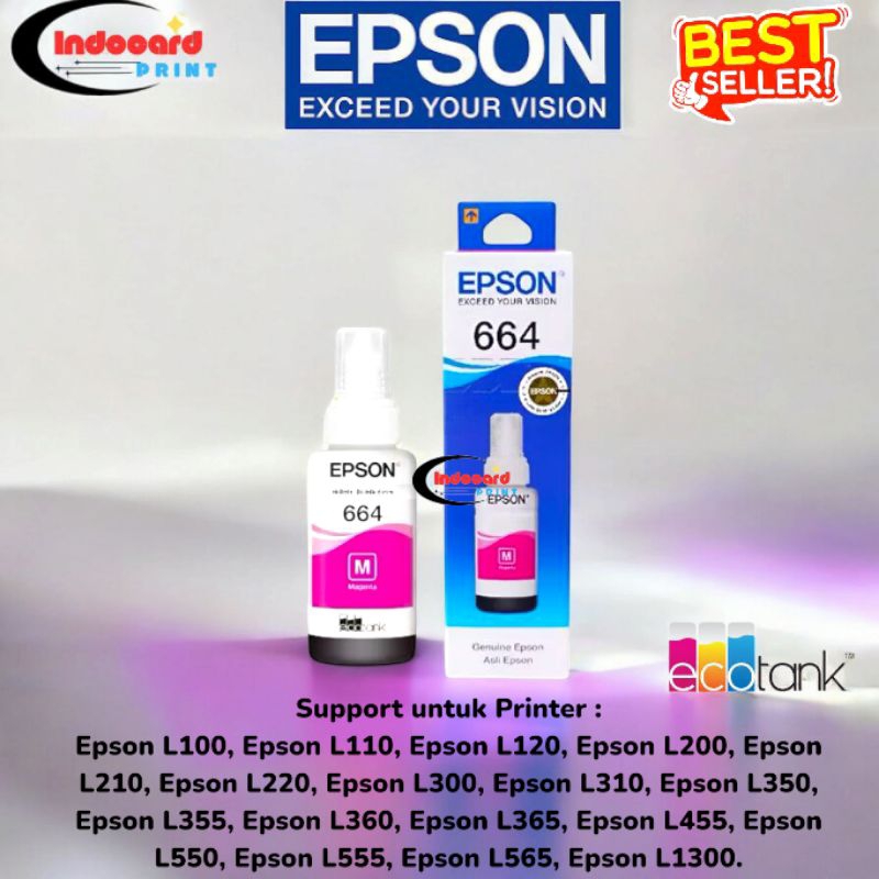 Jual TINTA PRINTER EPSON T664 MAGENTA ORIGINALSupport Printer 664 : L100 L121 L110 L120 L200 ...