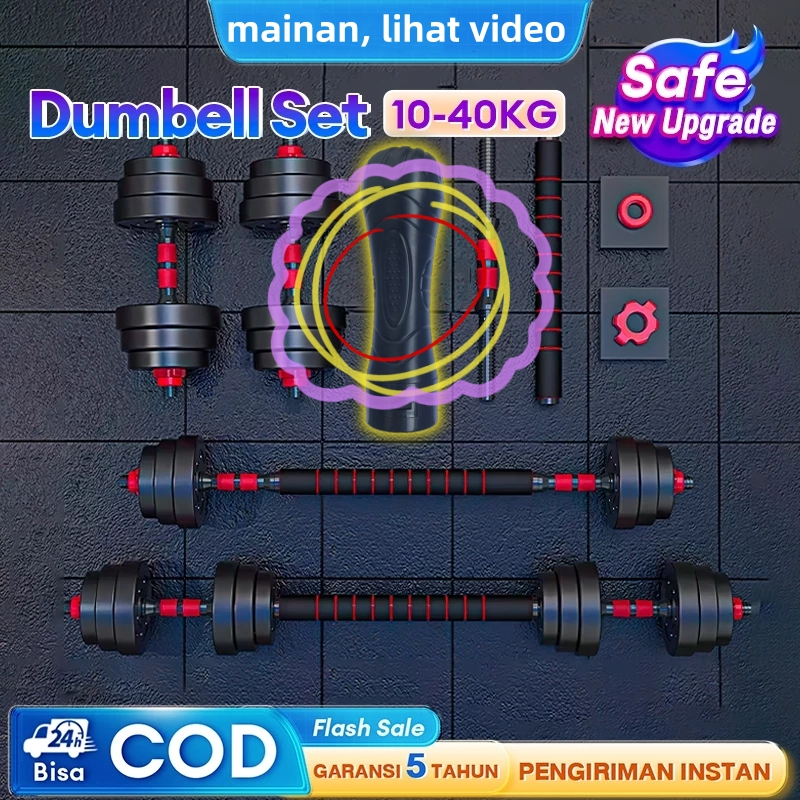 Jual (COD)Dumbbell set 10KG 20KG peralatan fitness barbel bisa disambung tiang angkat dengan ...