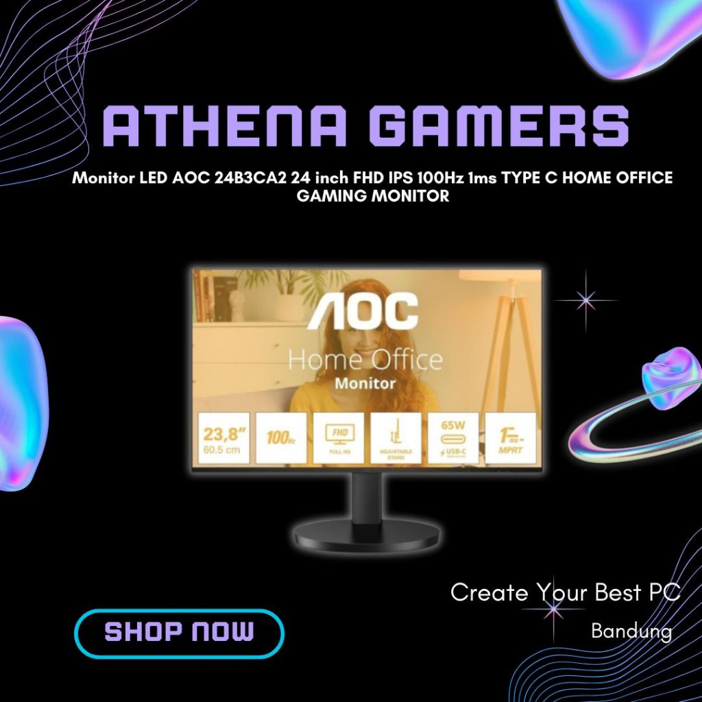 Jual Monitor LED AOC 24B3CA2 24 inch FHD IPS 100Hz 1ms TYPE C HOME ...