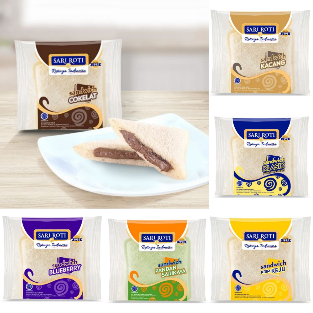 Jual Sari Roti Sandwich Tawar - Cokelat, Kacang, Gandum, Klasik, Pandan ...