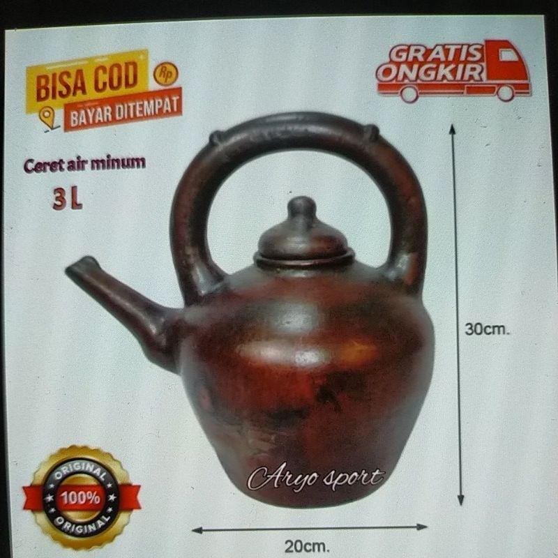 Jual CERET TANAH LIAT CERET AIR MINUM 3 LITERAN KENDI AIR MINUM NATURAL ...