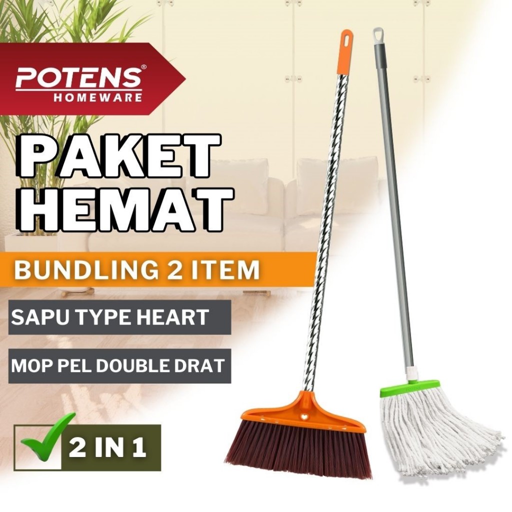 Jual Potens Bundling Hemat 2 in 1 ( Sapu Nilon Model Heart + Mop Pel Double Drat ) | Shopee ...