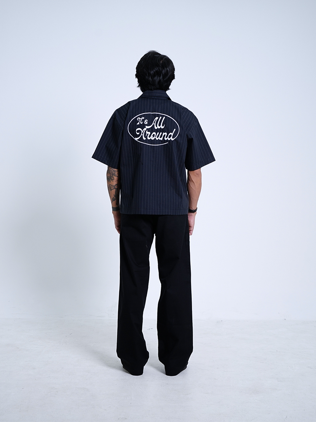 Jual All Around Faded Boxy Oversize Resort Shirt Pinstripe Navy ...