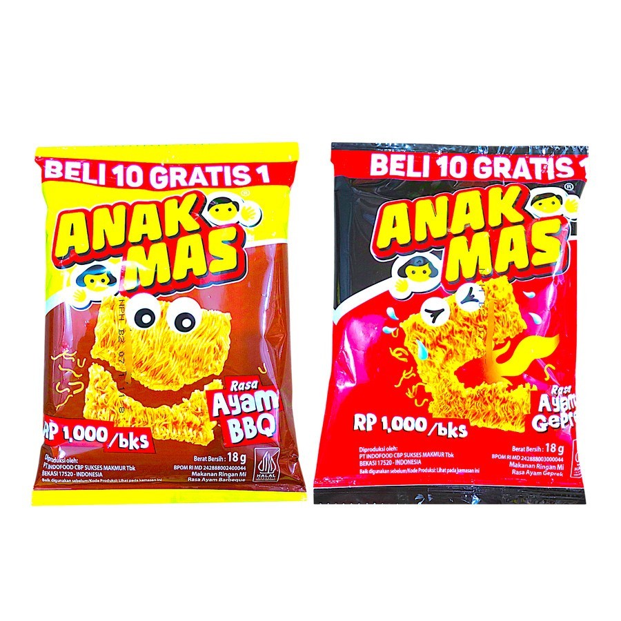 Jual Anak Mas Snack Mie Kremes Rasa Ayam Geprek / Ayam BBQ 18gram ...
