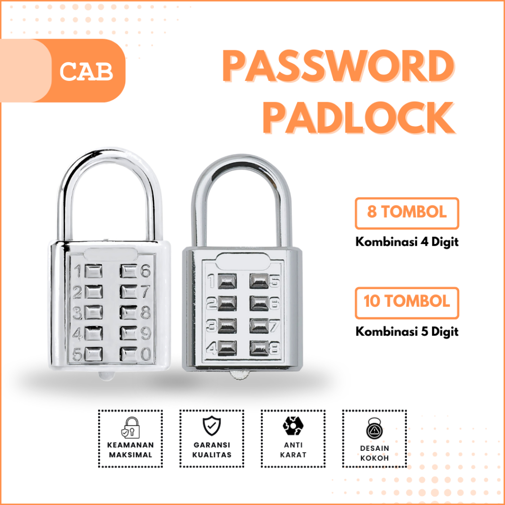 Jual CAB Gembok Passwor 8-10 Digit / Gembok Koper Password Pin / Gembok ...