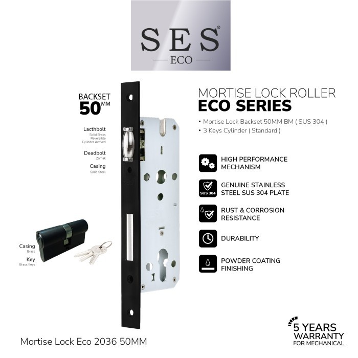Jual Body Kunci Pintu - Mortise Lock SES ECO Roller E2036 - 50MM BM ...