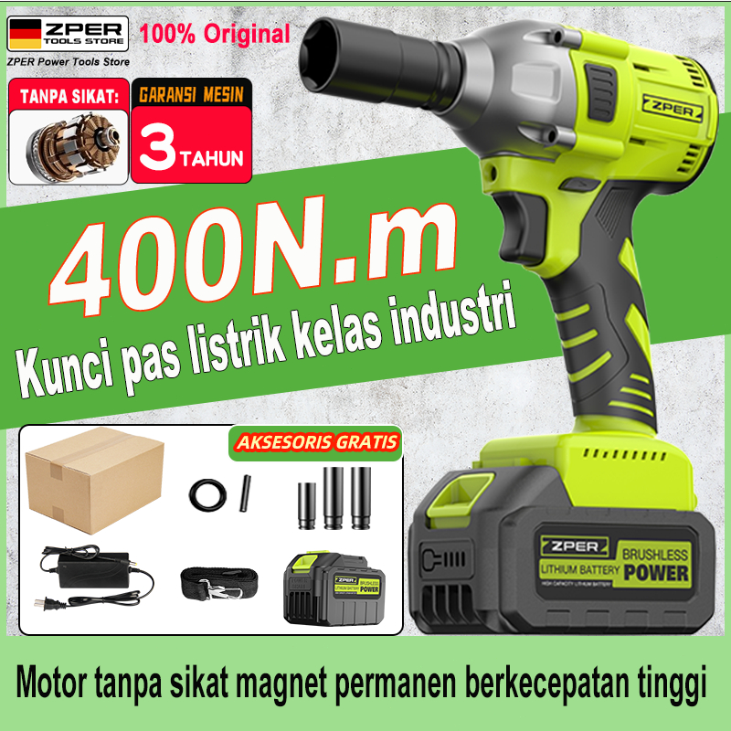 Jual 【 ZP】ZPER 400 N.M Impact Wrench Brushless Cordless Bor Impact ...