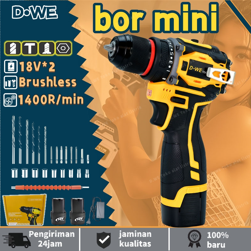 Jual D•WE 18V bor Brushless bor impact Bor cas Mesin Tangan Battery ...