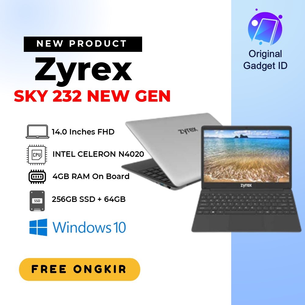 Jual ZYREX SKY 232 NEW GEN N4020 RAM 4GB SSD 256GB+64GB WINDOWS 10 FHD ...