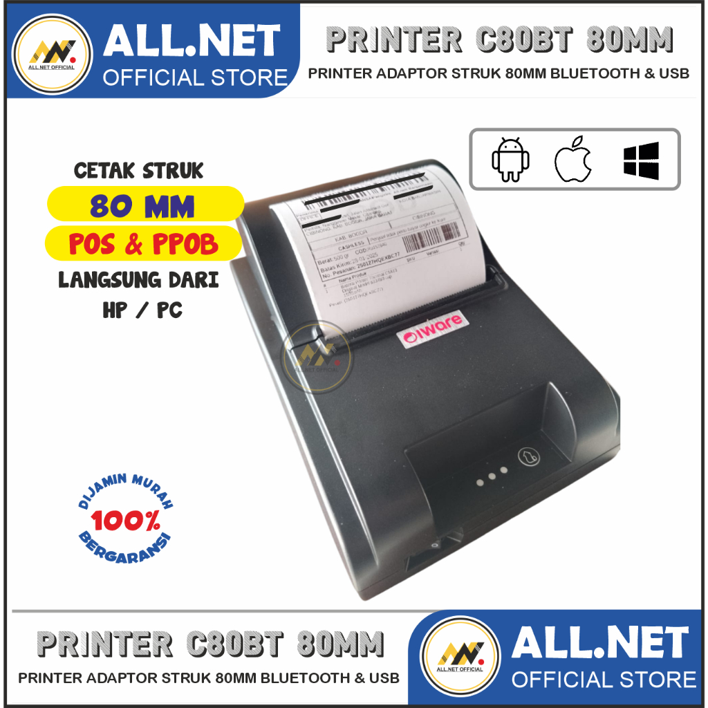 Jual PRINTER THERMAL BLUETOOTH 80MM C80BT DESKTOP USB - CETAK KASIR STRUK DAN RESI LABEL POS ...