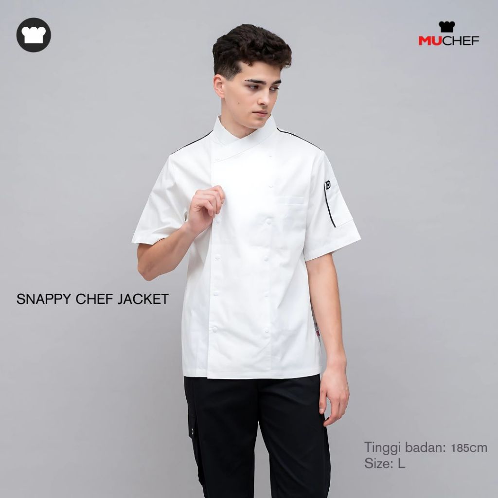 Jual MUCHEF Snappy Short Chef Jacket/Baju Koki/Seragam Koki - White ...