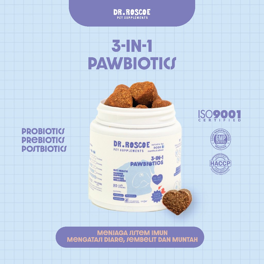 Jual Dr. Roscoe 3 -in- 1 Pawbiotics (Dog Probiotics) Vitamin Probiotik ...