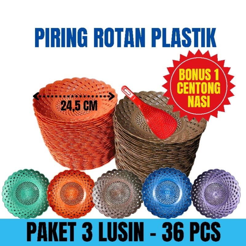 Jual PAKET 36 PCS/3 LUSIN PIRING ROTAN PLASTIK/ ANYAMAN ROTAN | Shopee ...