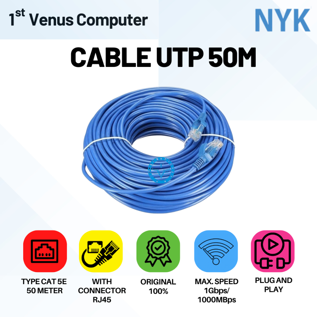Jual Cable Nyk Lan Utp 50M cat 5e/ Kabel Lan Utp 50 Meter 5e / NYK Kabel LAN Cat 5e UTP Gigabit ...