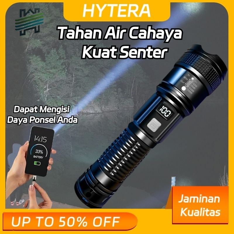 Jual HYTERA Senter LED Super Terang Bukti Air 10000 Lumens USB Rechargeable Senter Swat Police ...