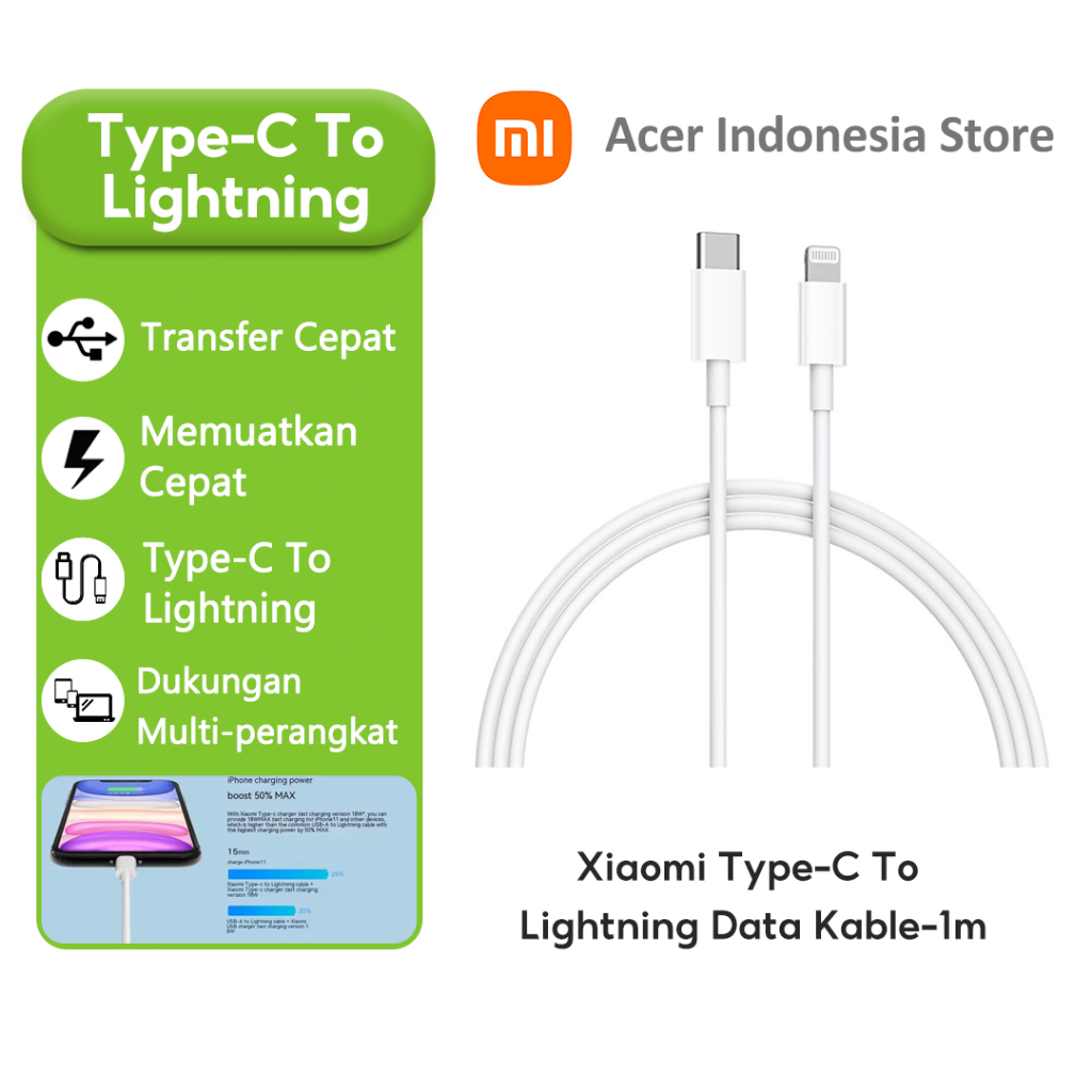 Jual Xiaomi Type-C To Lightning Data Line 1m Charging Cable Support ...