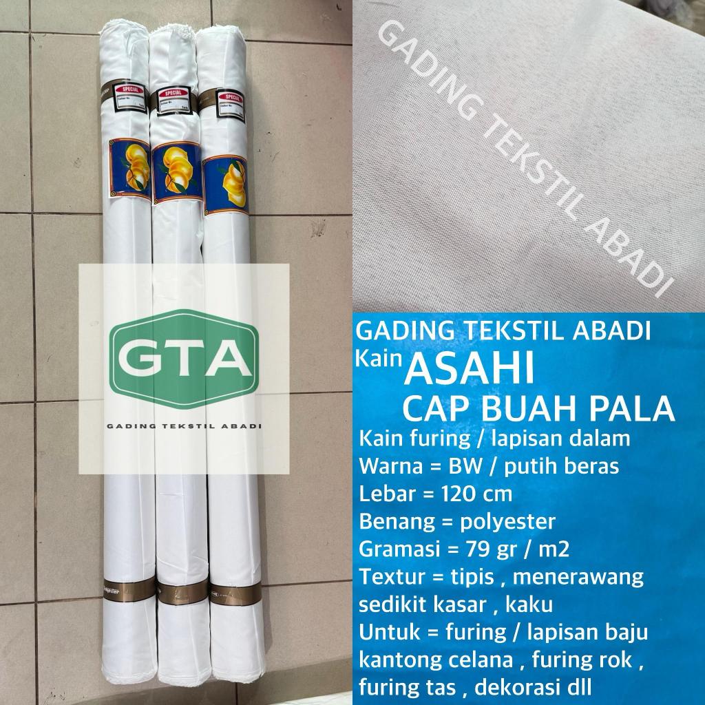 Jual ( per setengah meter ) kain furing asahi cap BUAH PALA warna putih ...