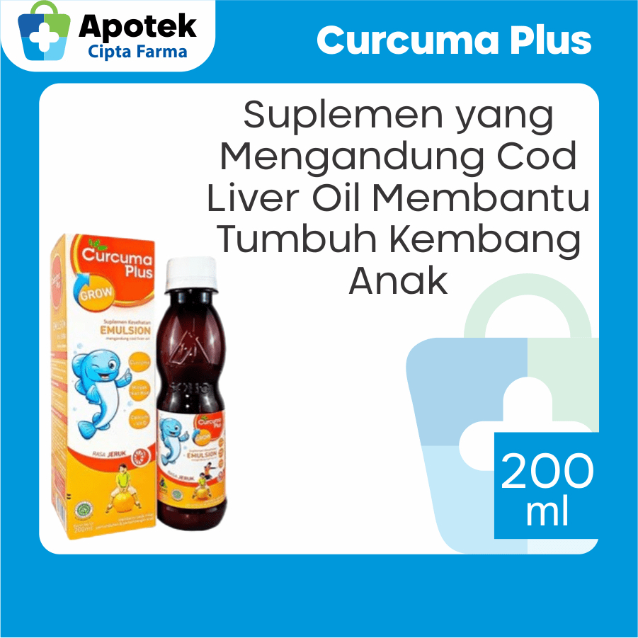 Jual Curcuma Plus Grow Emulsion 200 ml Rasa Jeruk Cod Liver Oil Kalsium ...