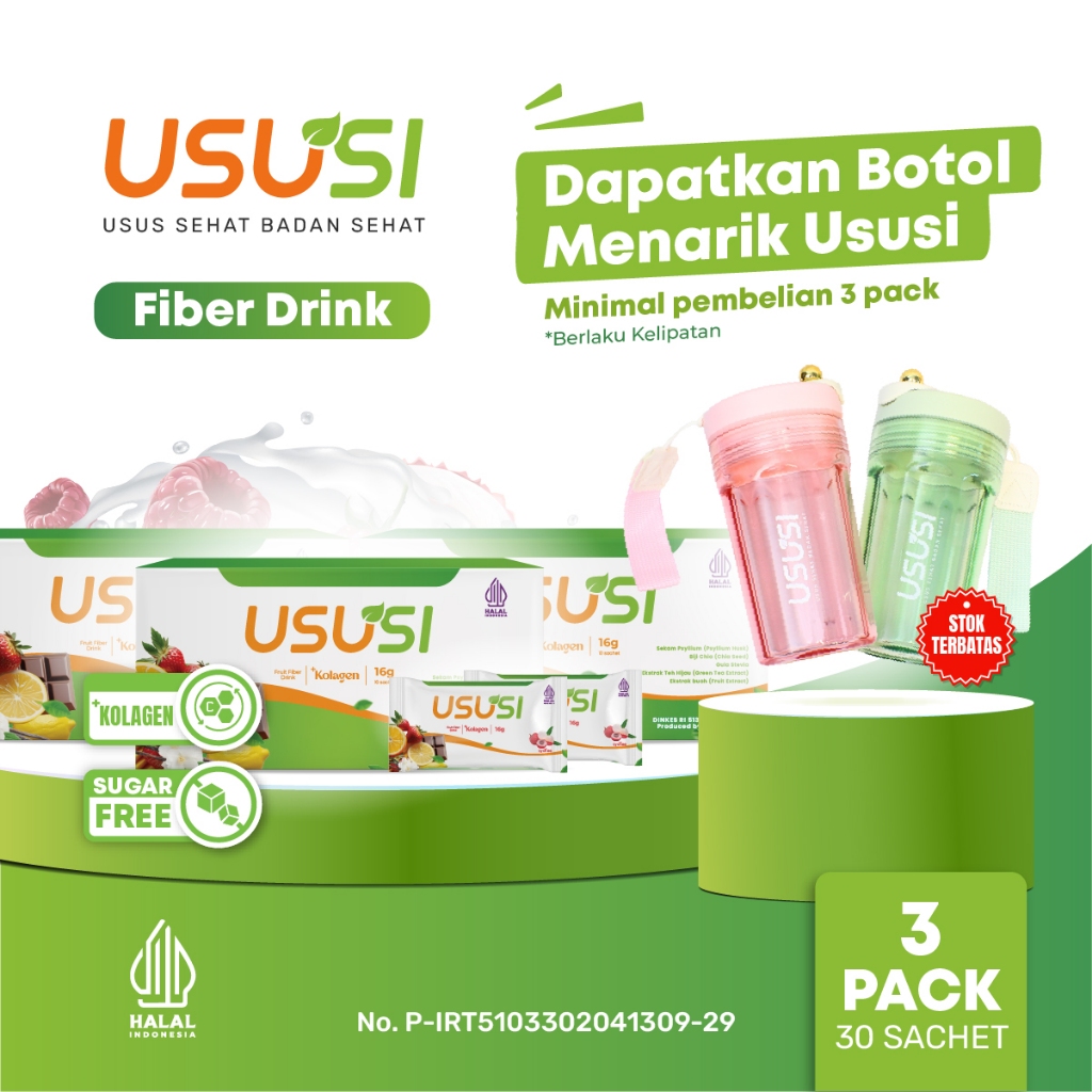 Jual PAKET 3 PACK Ususi Healthy Minuman Serat + Kolagen Penurun Berat ...