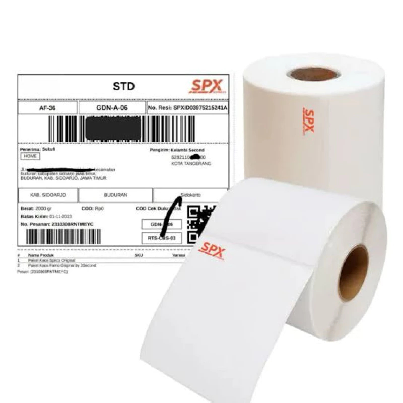 Jual 250 Lembar 1 Roll Kertas Label Termal SPX 100X120 MM LOGO SPX ...
