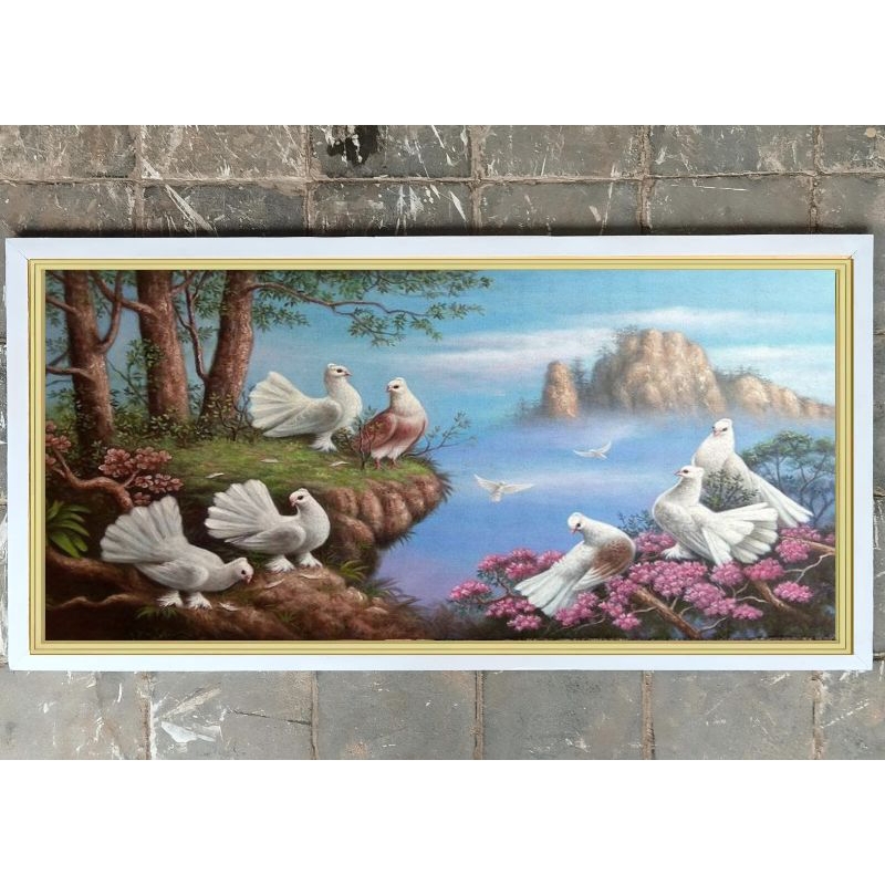 Jual hiasan dinding lukisan cetak burung merpati putih hias plus ...