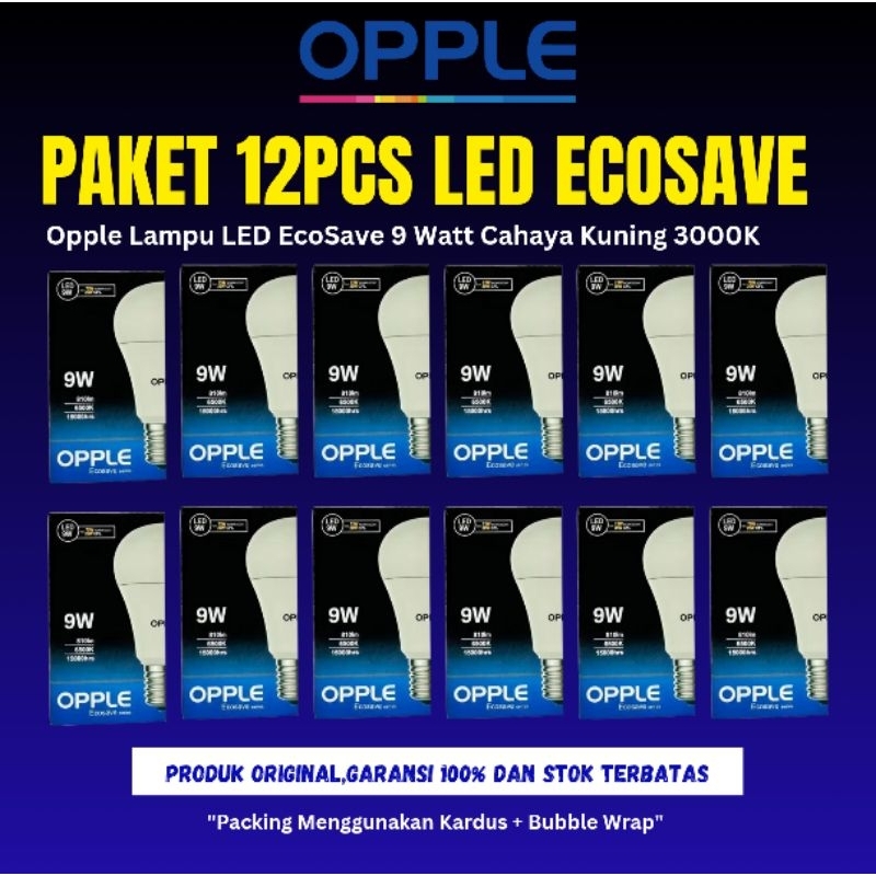 Jual Lampu Led Opple 9Watt Cahaya Kuning 3000k Isi 12Pcs | Shopee Indonesia