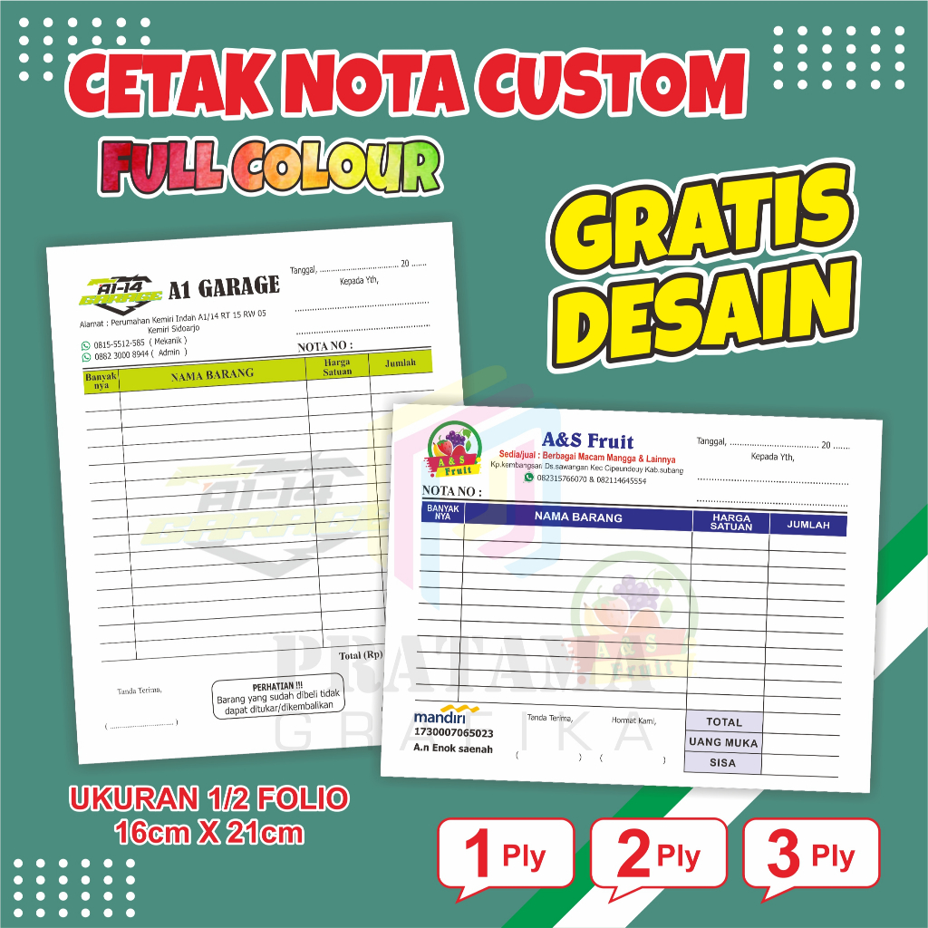 Jual Cetak nota 1/2 folio bon faktur surat jalan surat pesanan obat ...