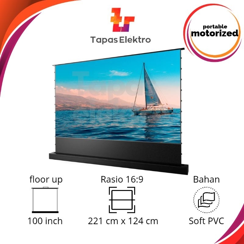 Jual Screen Projector Floor Up Motorized 100 Inch Rasio 16:9 (221 cm x ...