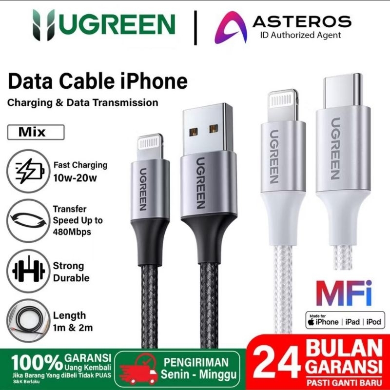 Jual Kabel Data UGREEN MFI iPhone Fast Charging USB to Lightning Type C to Lightning | Shopee ...