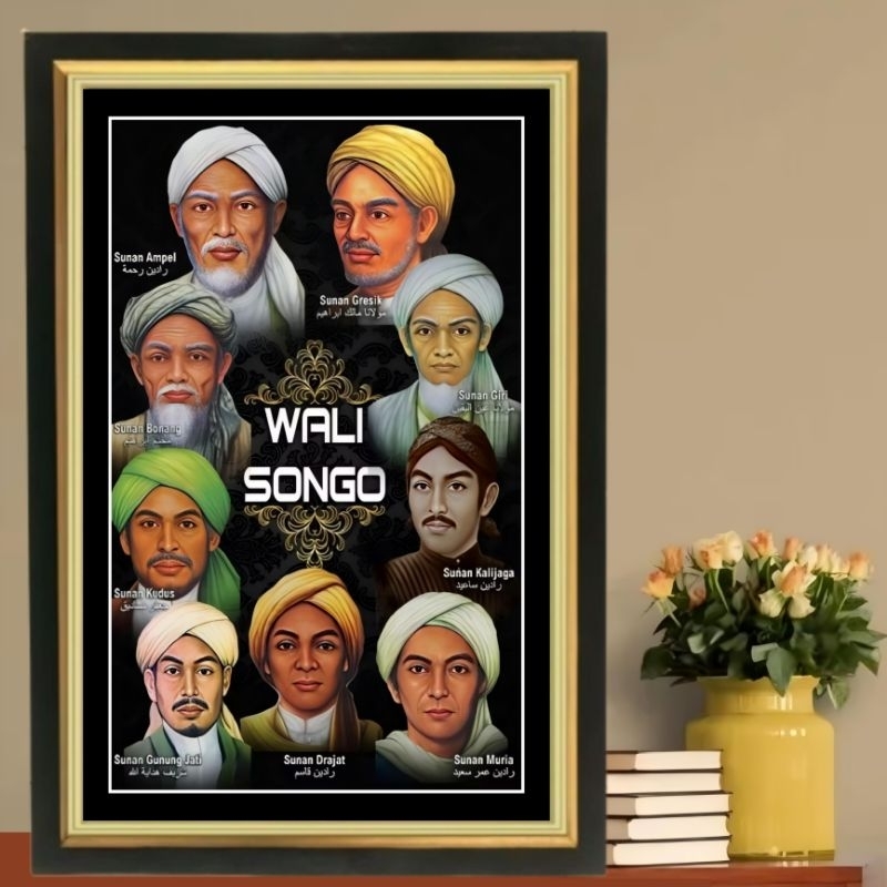 Jual hiasan dinding poster wali songo plus bingkai ukuran 53cm×35cm ...