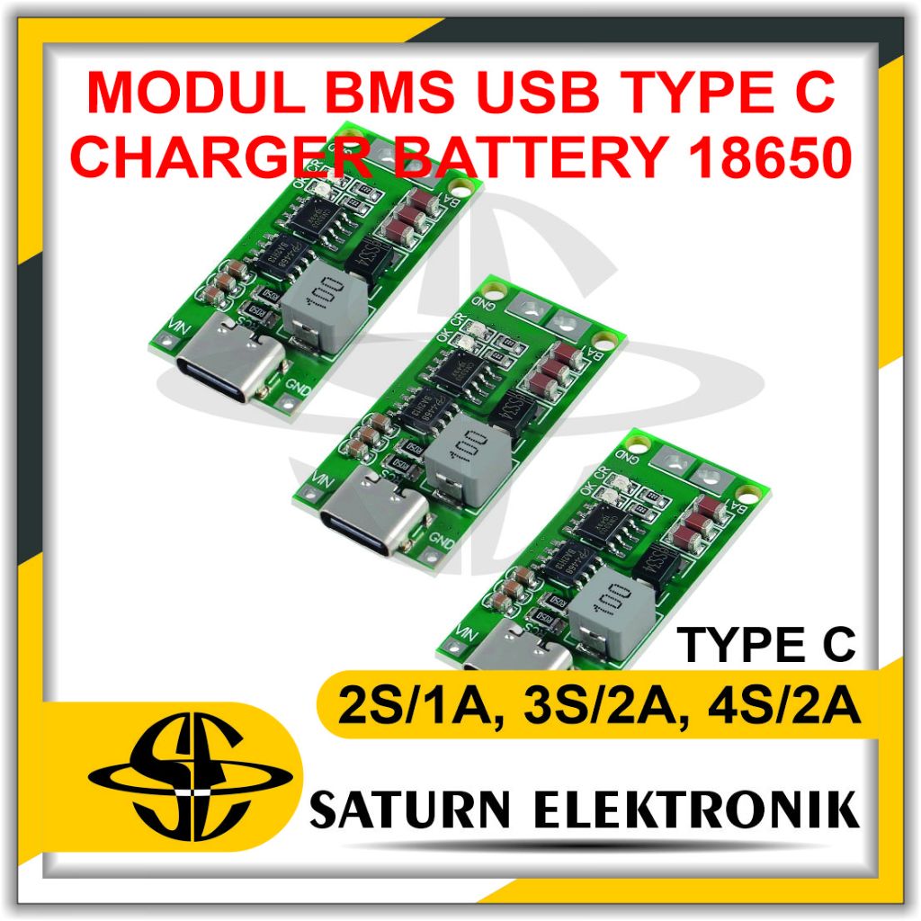 Jual Module BMS USB Type-C Charger Battery 18650 Multi-Cell 2S/1A 3S/2A ...
