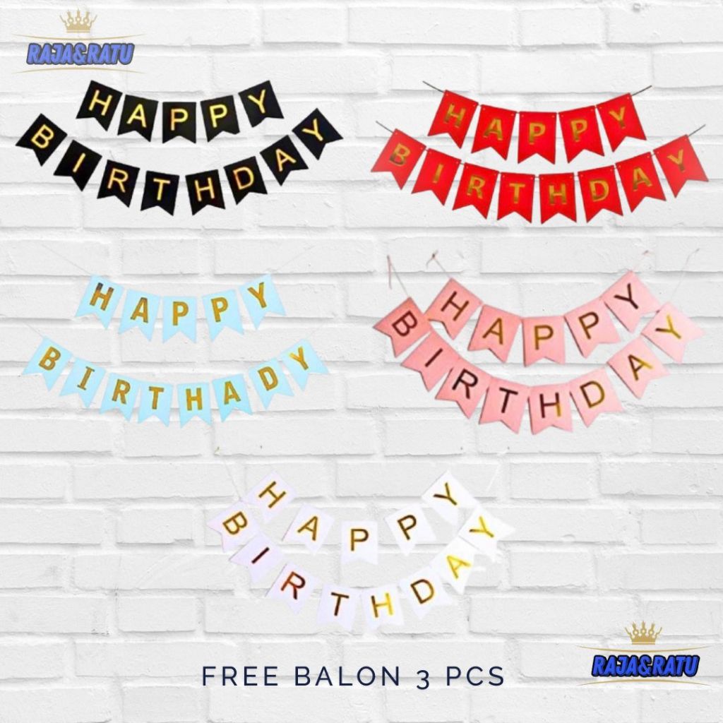 Jual Banner Dekorasi Pesta Flag HAPPY BIRTHDAY Motif Warna Polos ...