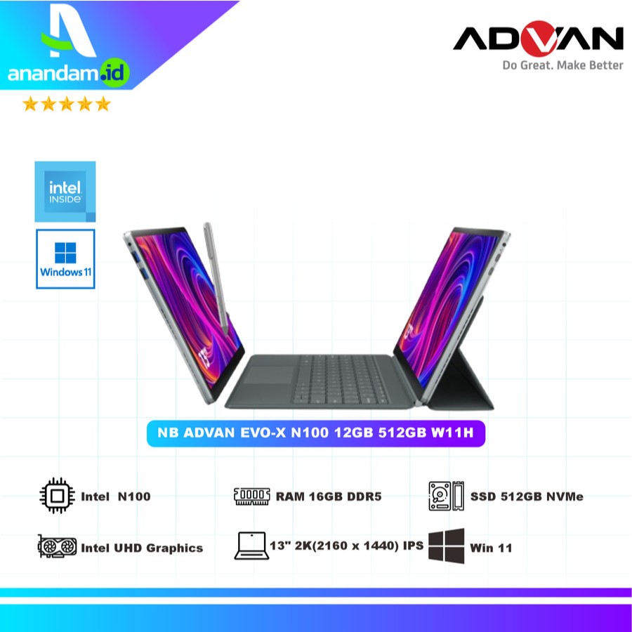 Jual Advan Laptop 2 in 1 Evo-X Intel N100 12GB/512GB 2K IPS 100% SRGB ...