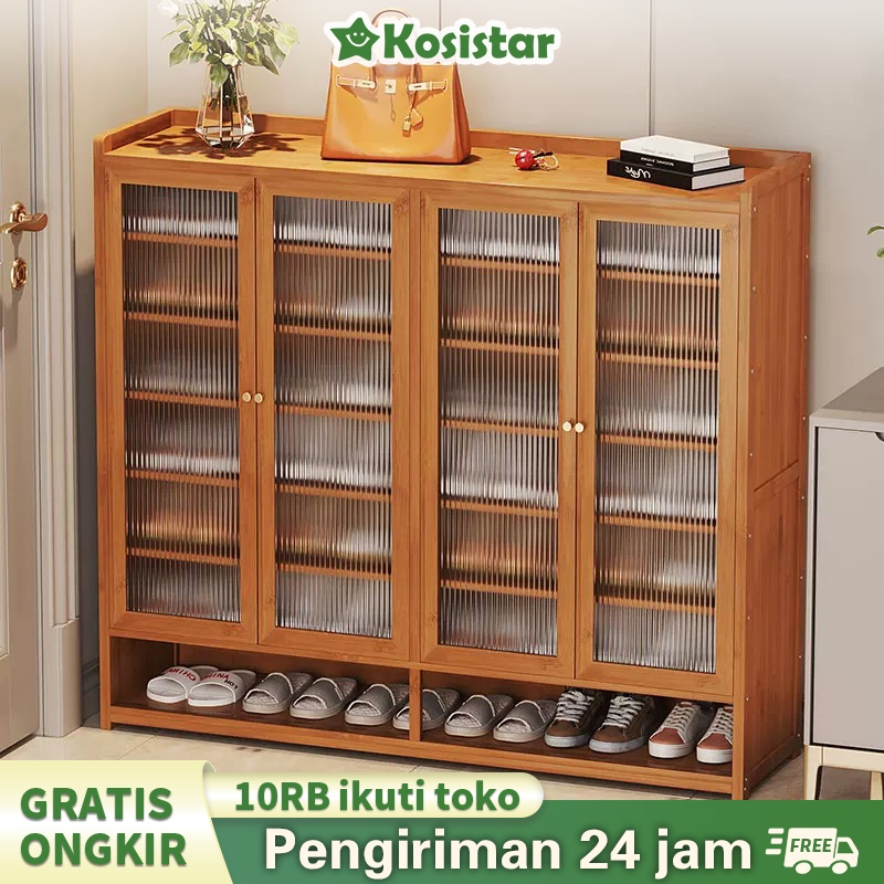 Jual Kosistar Rak Sepatu Susun Tertutup Kayu Lemari Kaca Sepatu ...