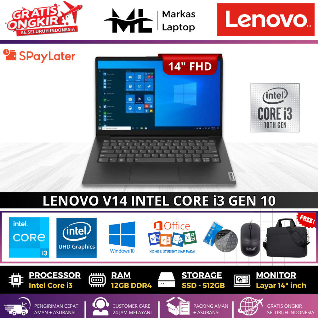 Jual LAPTOP LENOVO V14 INTEL CORE i3 GEN 10 12GB 512GB SSD 14"INCH WINDOWS 10 | Shopee Indonesia