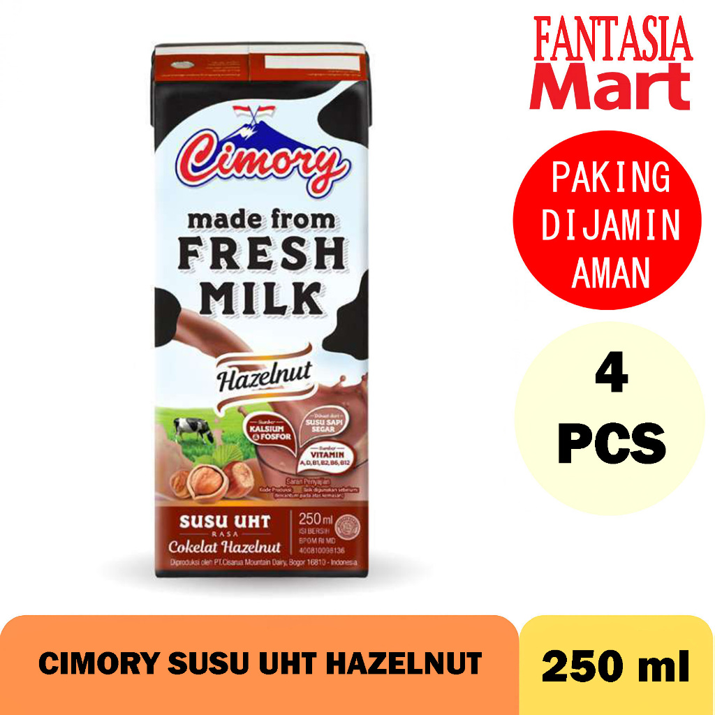 Jual CIMORY SUSU UHT 250 ML HAZELNUT PACK ISI 4 PCS FANTASIA DENGAN PAKING AMAN | Shopee Indonesia