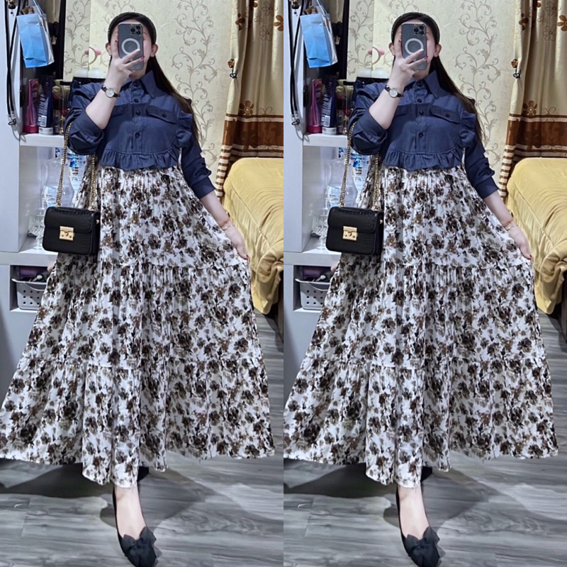 Jual dress Sandra bunga cantik bunga putih dan hitam dress viral ...