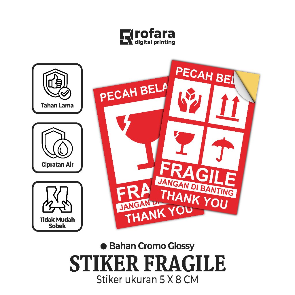 Jual Stiker Fragile | Bahan Cromo Glossy | Ukuran 5 x 8 CM | Shopee ...