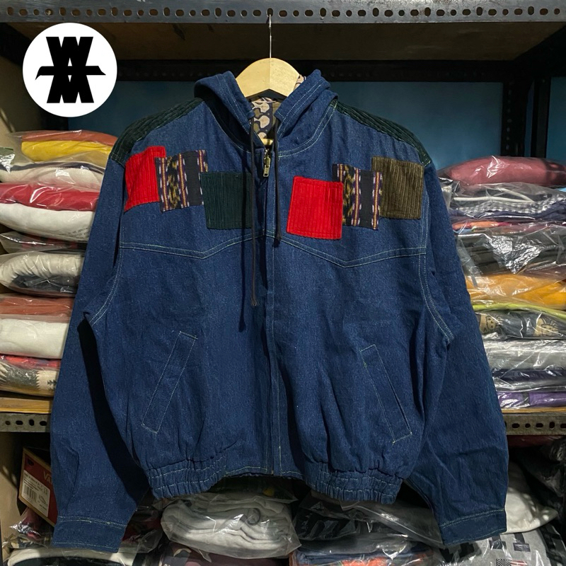 Jual Vintage Mega Bali Denim Hooded Jacket Biru Size 60x60 | Shopee ...