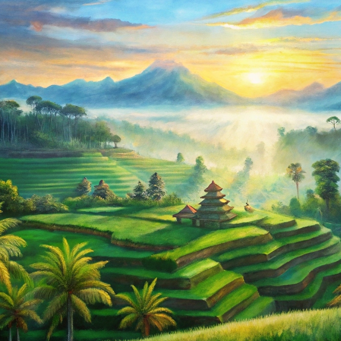 Jual Lukisan Pemandangan Alam Ubud Bali: Keindahan Sawah Terasering dan ...