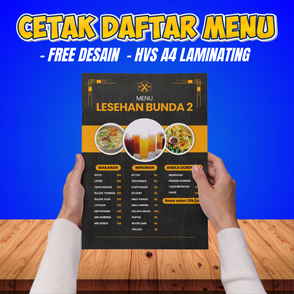Jual Cetak Daftar Menu Papan Menu Menu Resto A4 laminating | Shopee ...