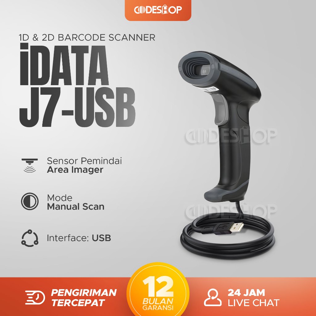 Jual iData J7 Scanner Barcode 2D Handheld Scan QR Code USB | Shopee ...