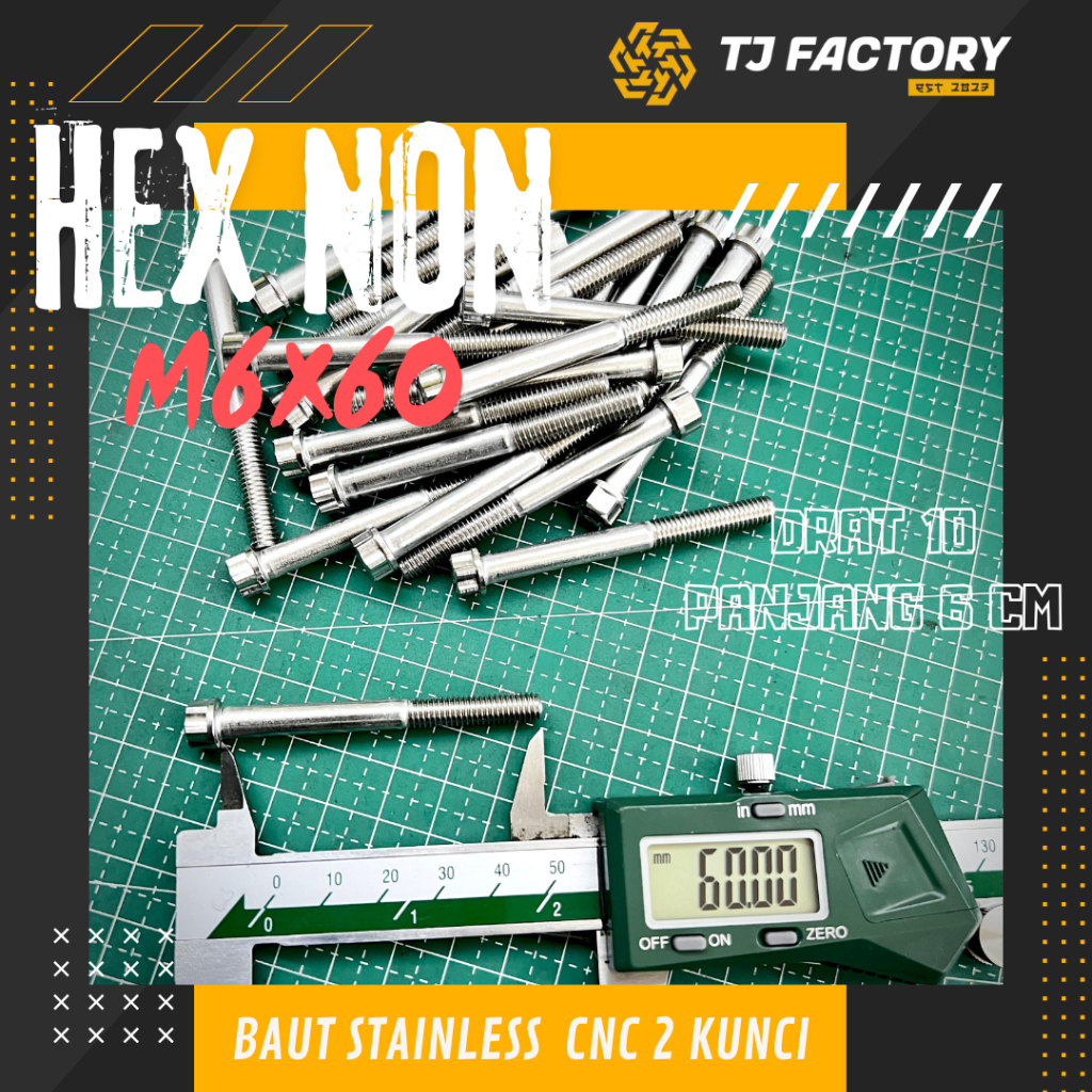 Jual BAUT DRAT 10 M6 PANJANG 6 CM STAINLESS CNC 2 KUNCI HN M6x60 M6 x 60 by Tj Factory (Harga 1 ...