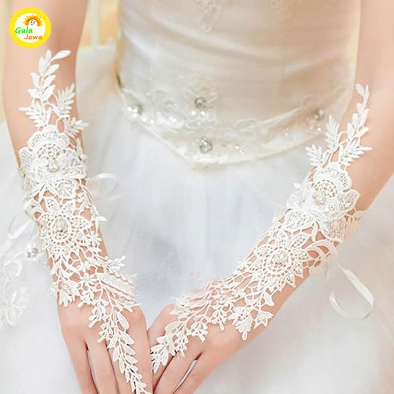 Jual Sarung Tangan Pernikahan Gaya Korea Lace Tipis Rajut Tangan ...